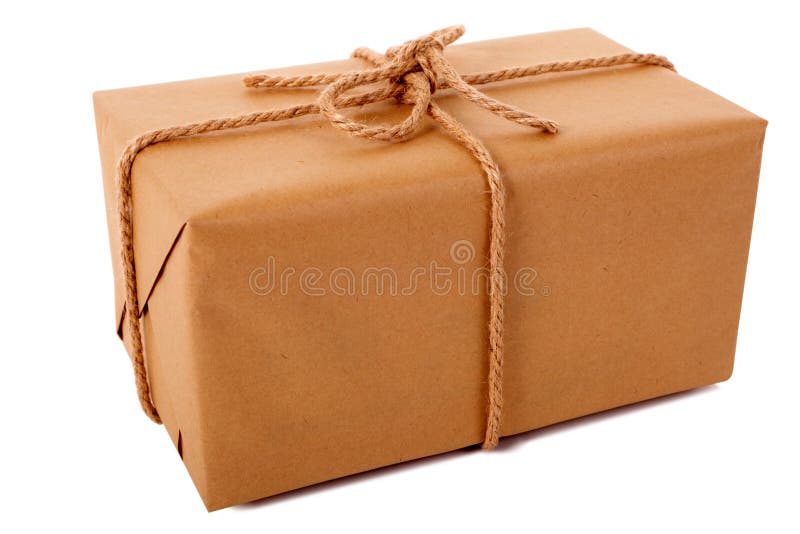 Large Brown Paper Parcel or Package Tied with Thick Rope Isolated on ...