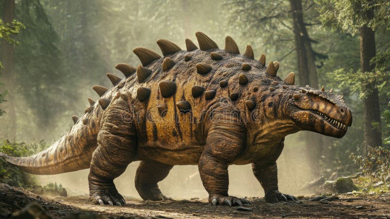 Large Brown Scaled Dinosaur in Lush Green Forest Stock Illustration ...