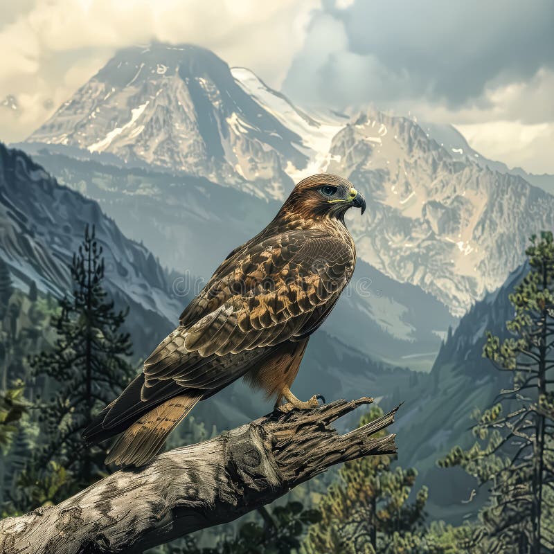 Large Brown and White Hawk is Perched on a Tree Branch in Front of a ...