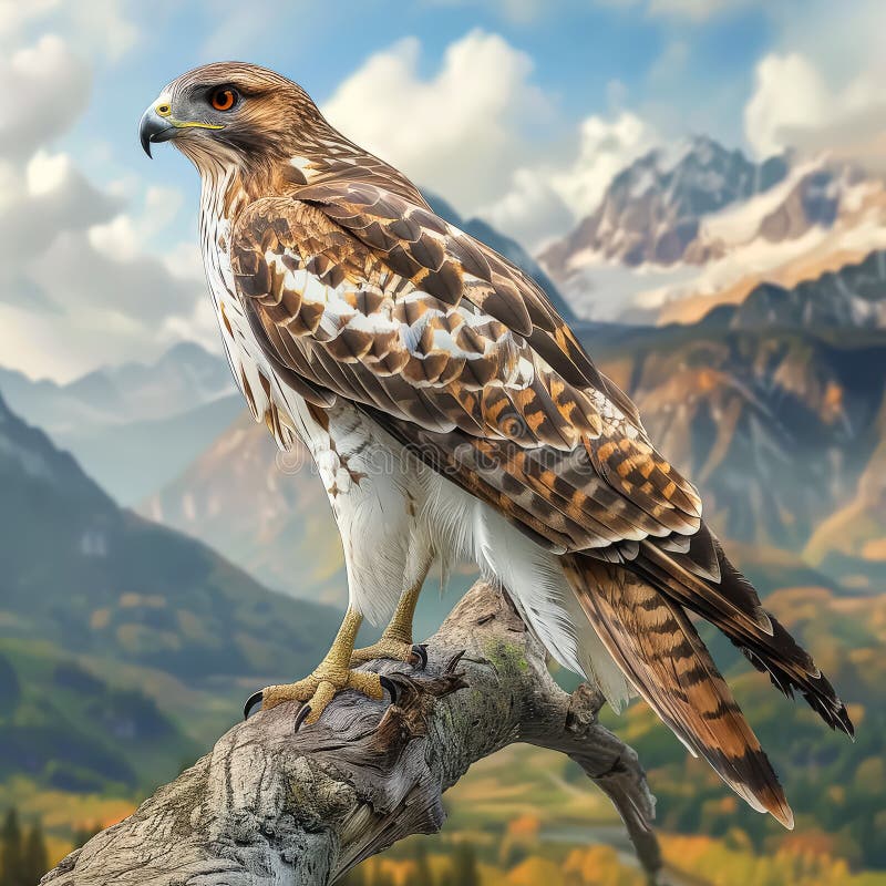 Large Brown and White Hawk is Perched on a Tree Branch in Front of a ...