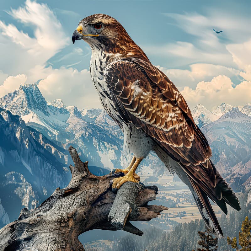 Large Brown and White Hawk is Perched on a Tree Branch in Front of a ...