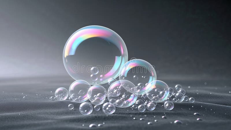 Large Bubbles Float Amidst Smaller Ones on a Dark Surface Stock Image ...
