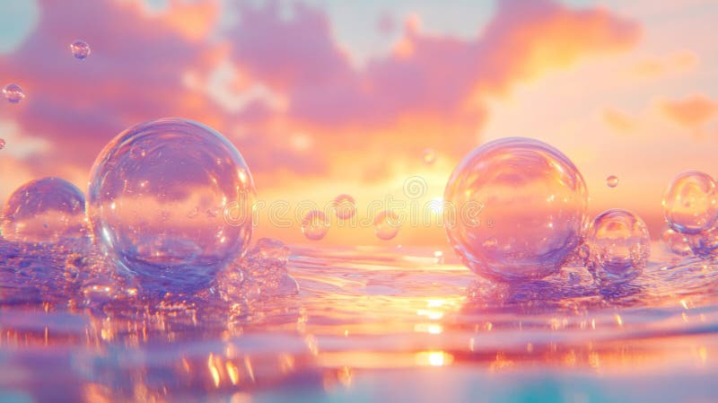Large Bubbles Float on Water at Sunset Stock Illustration ...