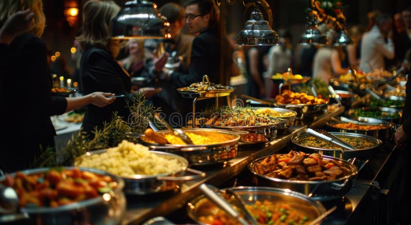 A Large Buffet for an Event with People Stock Illustration ...