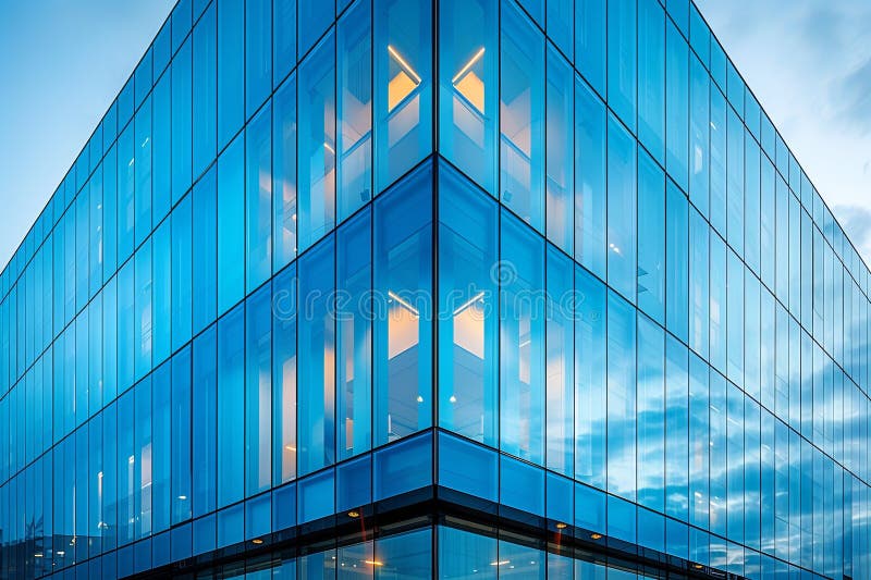 Large Building with a Blue Facade and a Corner Window Stock ...