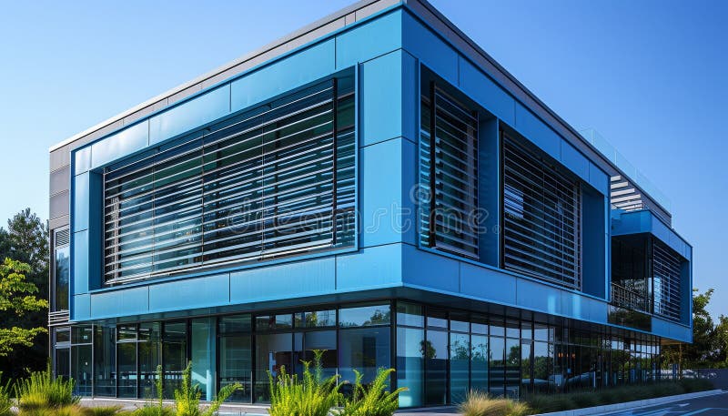 A Large Building with a Blue Facade and Lots of Windows by AI Generated ...