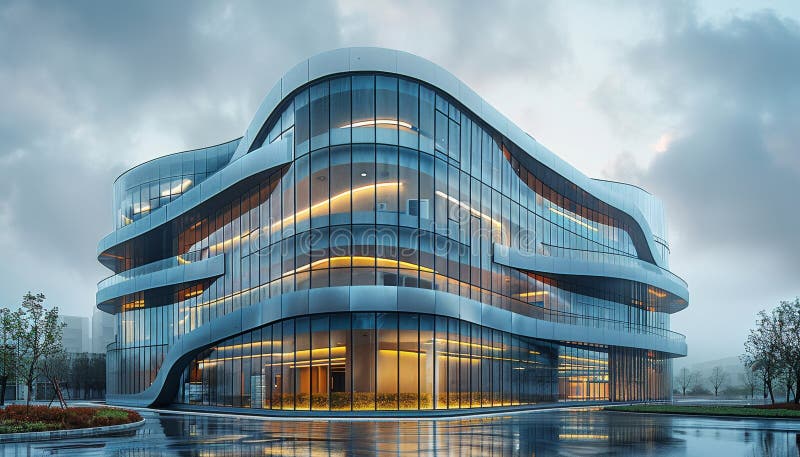 A Large Building with a Curved Facade and Many Windows by AI Generated ...
