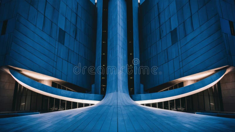 A Large Building with a Curved Shape and Blue Lights, AI Stock Image ...