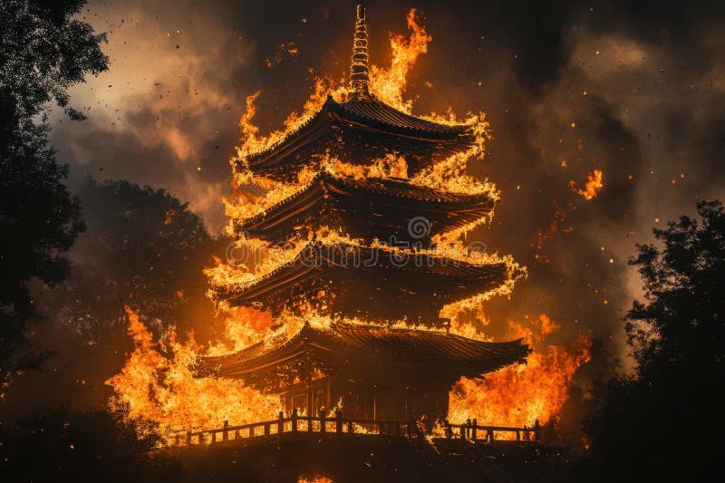 A Large Building is on Fire, with Flames Shooting Out of the Top Stock ...