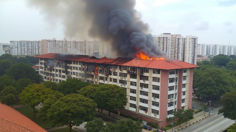 A Large Building on Fire in the Middle of a Dark Night Stock Image ...