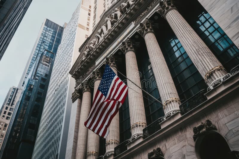 A Large Building with a Flag Flying on Top of it Stock Image - Image of ...