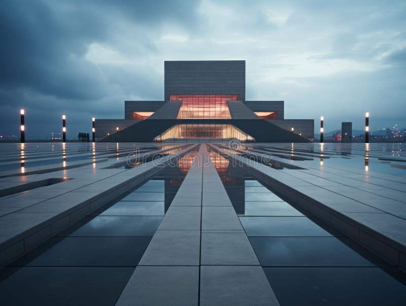 A Large Building that is Lit Up at Night Stock Illustration ...