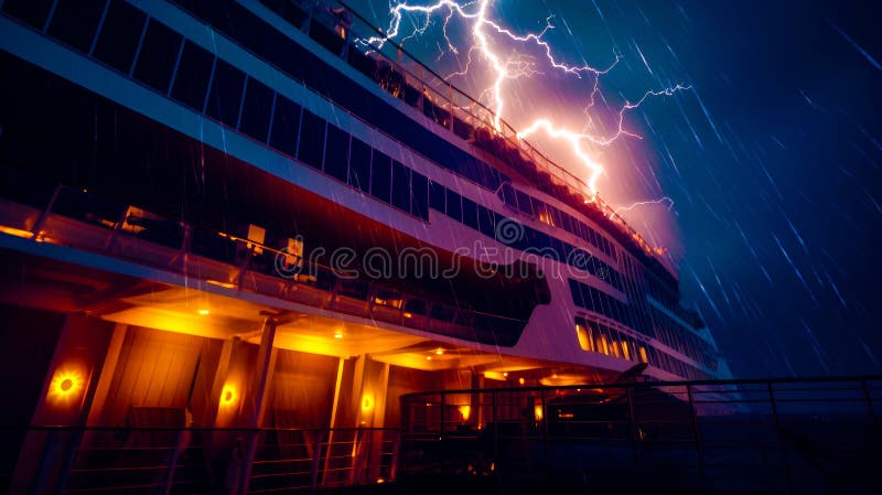 Large Building with Lot of Lightning in the Sky Above it and Building ...