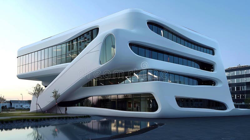 A Large Building with a Lot of Windows and a Slanted Roof Stock Photo ...