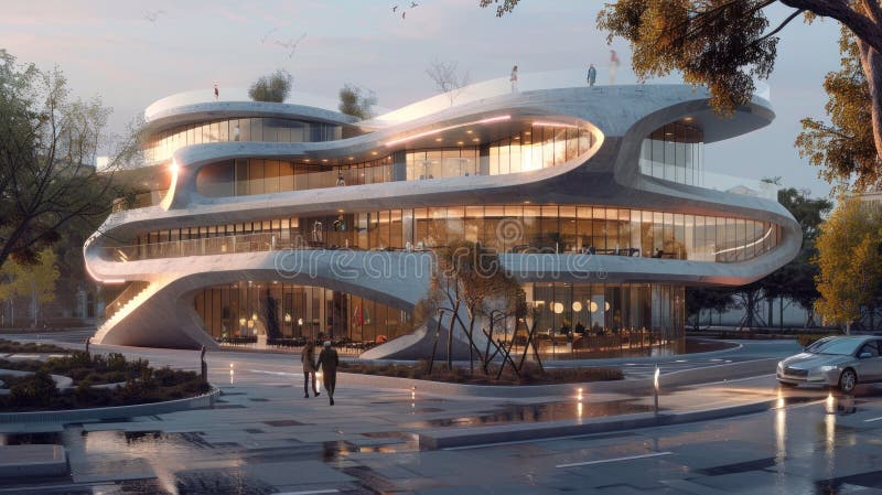 A Large Building with a Lot of Windows and a Slanted Roof Stock Image ...