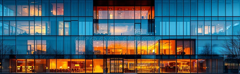 Large Building with Many Windows and a Bright Orange Glow Stock ...