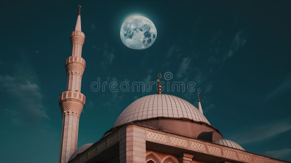 A Large Building with a Moon in the Sky. Generative AI Image. Stock ...