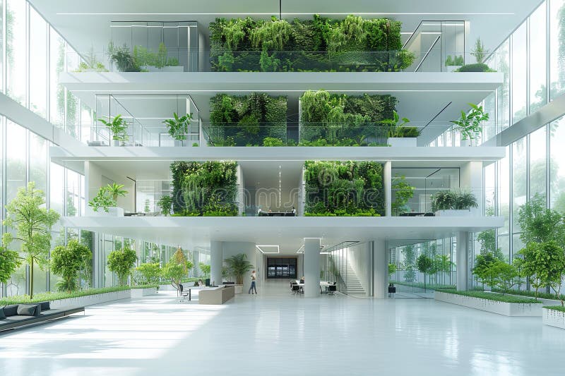 Large Building Office with Lot of Greenery and Plants Stock ...