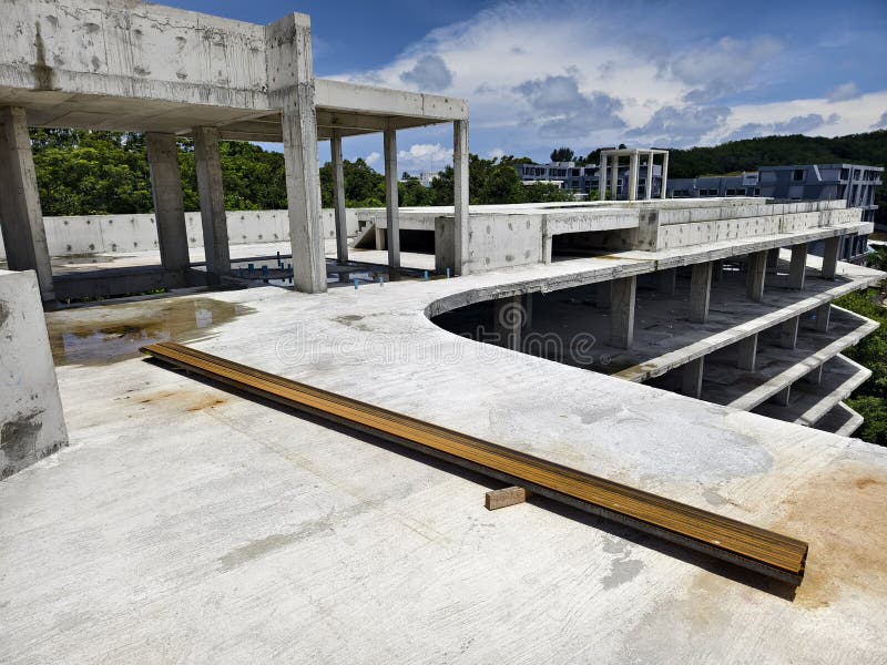 Large Building with a Roof Pool of Water Under Construction Stock Image ...