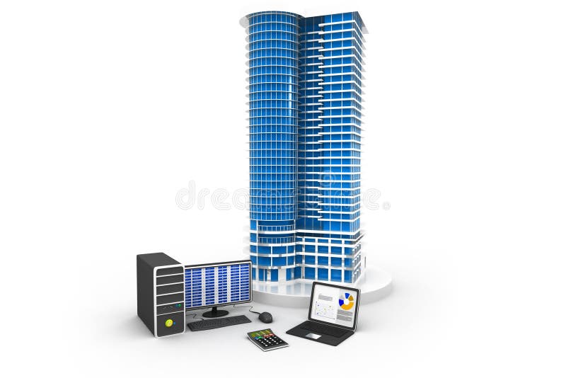 Large Building Skyline with Computer Stock Illustration - Illustration ...