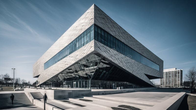 A Large Building with a Triangular Design on Top of it S Sides and a ...