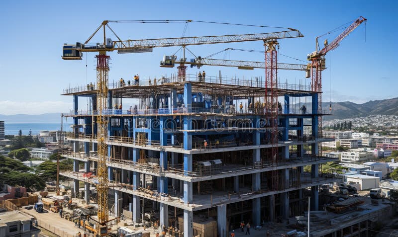 Large Building Under Construction with Cranes Stock Image - Image of ...
