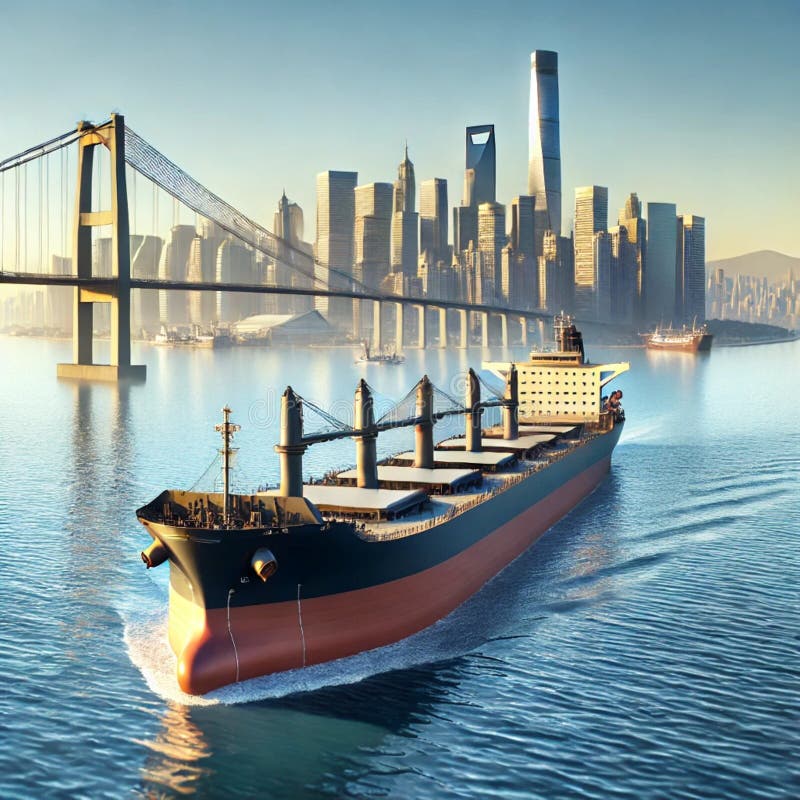 Large Bulk Carrier Ship Sailing Across a Calm Blue Sea. Stock ...