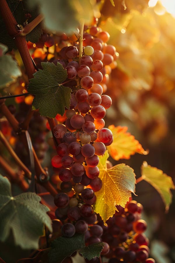 Large Bunches of Red Wine Grapes Hang from an Vine in Warm Afternoon ...