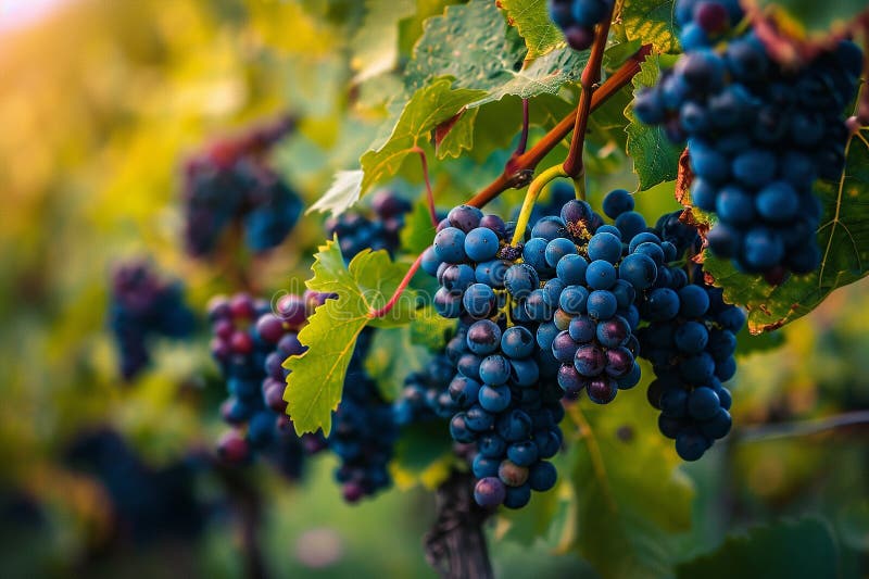 Large Bunches of Wine Grapes Hang from an Vine in Warm Afternoon Light ...