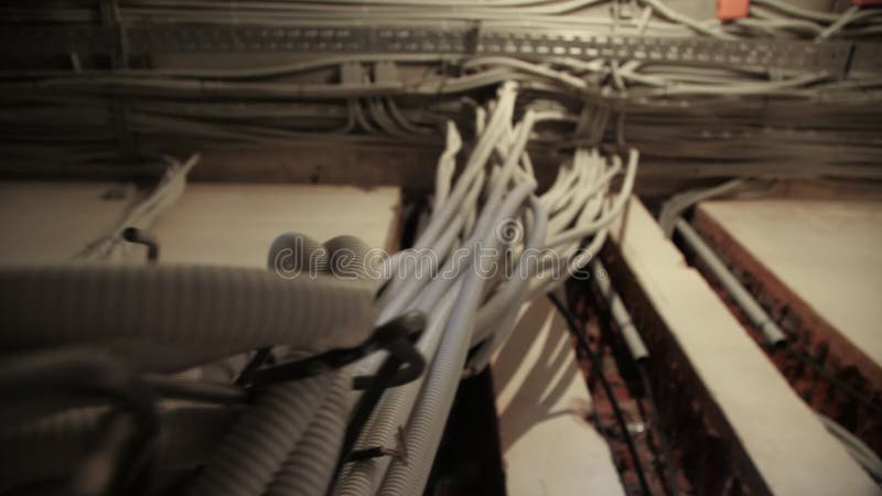 Large Bundle of Electrical Cables with Insulation on Wall Stock Footage ...