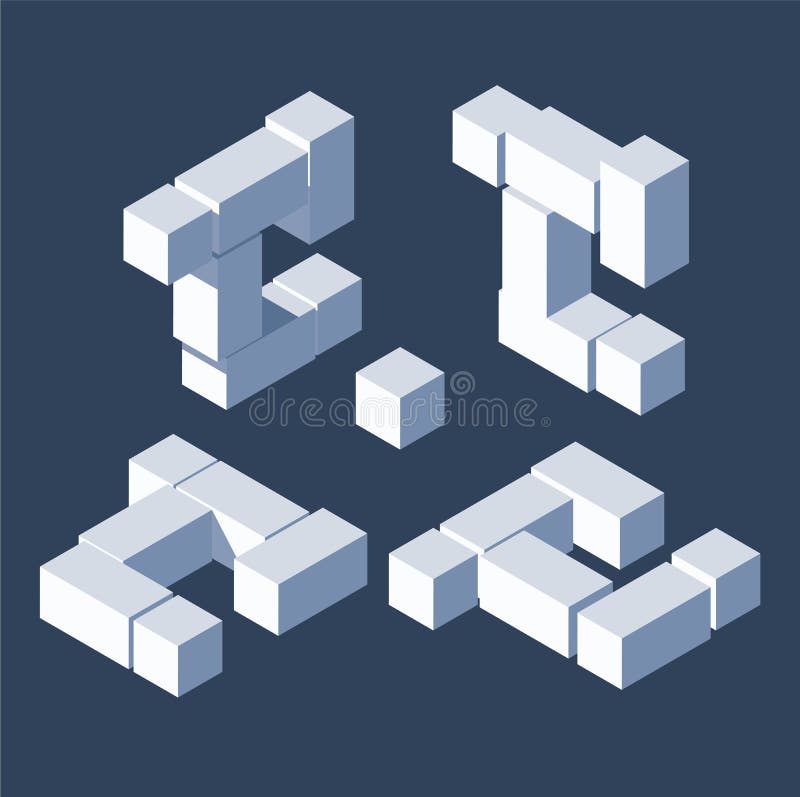 Large Bundle Letter C in Isometric 3d Style, Build with White Cubes ...