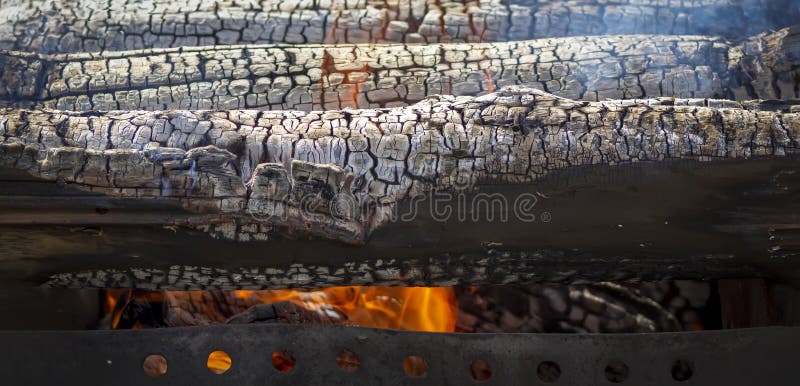 Large Burning Logs Smoulder on the Grill. Wood Waste Stock Photo ...