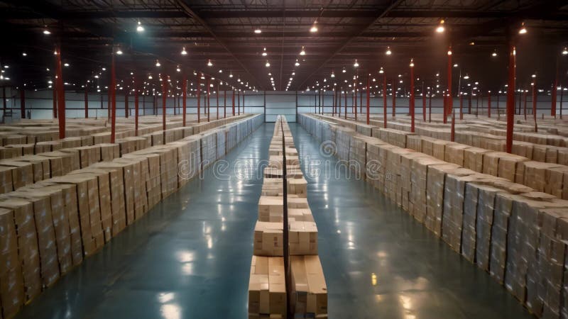 A Large, Bustling Warehouse Filled with Rows upon Rows of Neatly ...