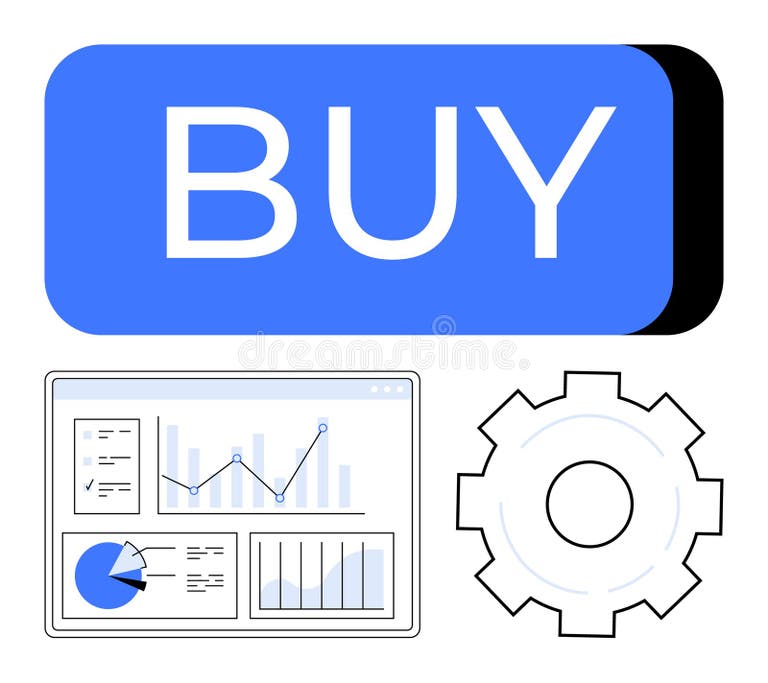 Large Buy Button Above Analytics Dashboard and Gear Icon Representing ...