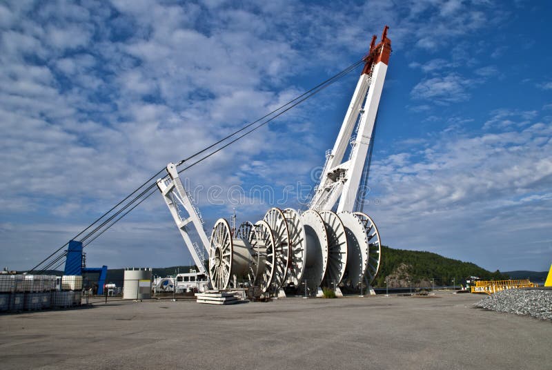 Large Cable Reels & Huge Crane Stock Photo - Image of equipment, harbor ...