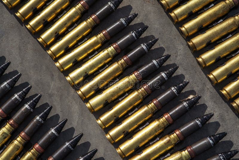 Large-caliber Machine Gun Shells. Flat Lay of the Frame Stock Photo ...
