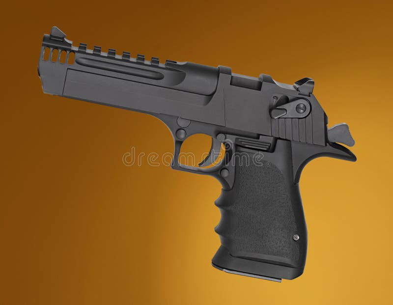 Large Caliber Semi-automatic Pistol on a Beige and Orange Background ...