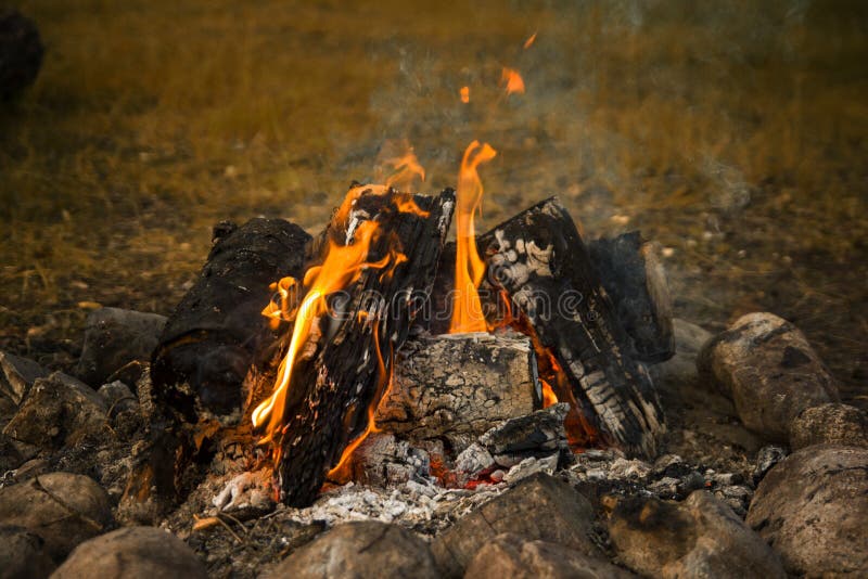 Large Campfire, Bonfire Outdoors with Burning Coals and Flames Stock ...