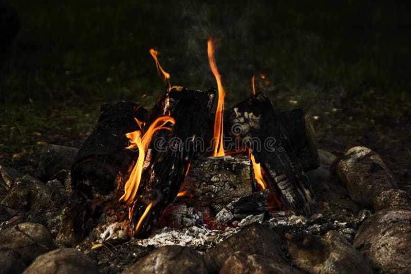Large Campfire, Bonfire Outdoors with Burning Coals and Flames Stock ...