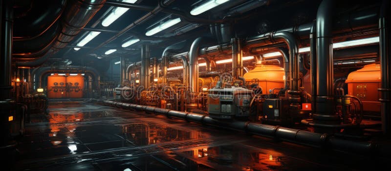 Large Capacity Ammonia Production Workshop, Pipeline Stock Illustration ...