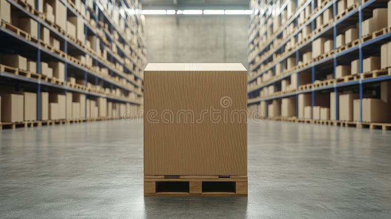 Large Cardboard Box on Pallet, Empty Warehouse Background, Shipping ...