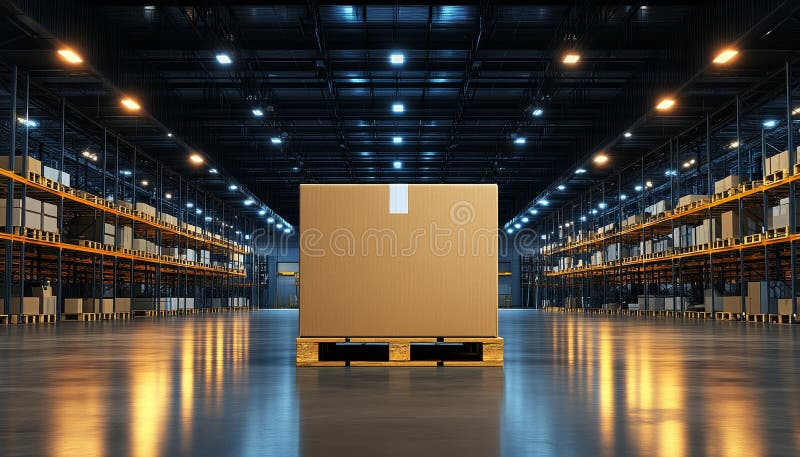 Large Cardboard Box on Pallet in Spacious Warehouse, Logistics and ...
