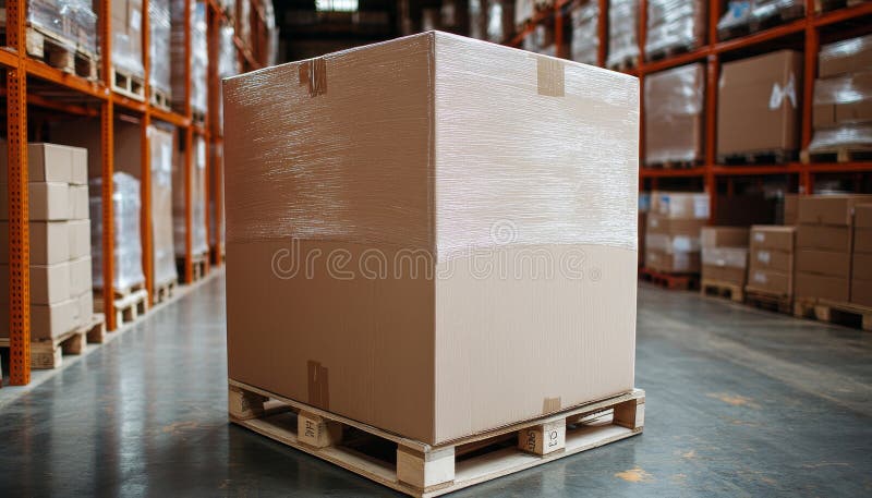 Large Cardboard Box on Pallet in Warehouse Setting, Ideal for Logistics ...