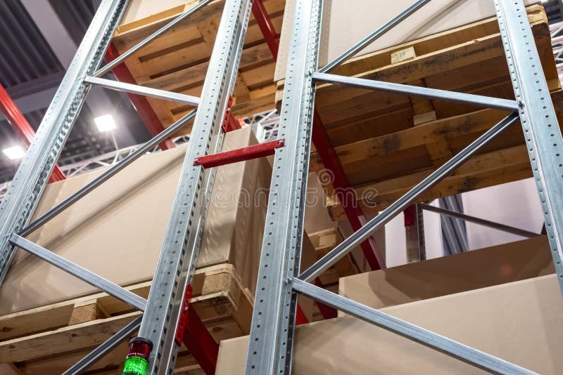 Large Cardboard Boxes on Shelves of Metal Shelving. Stock Image - Image ...
