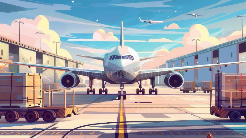 A Large Cargo Airplane Awaits on the Runway, Surrounded by Equipment ...