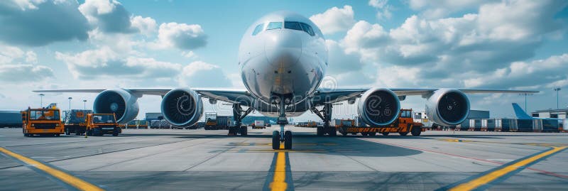A Large Cargo Airplane is Positioned on the Runway, with Various ...