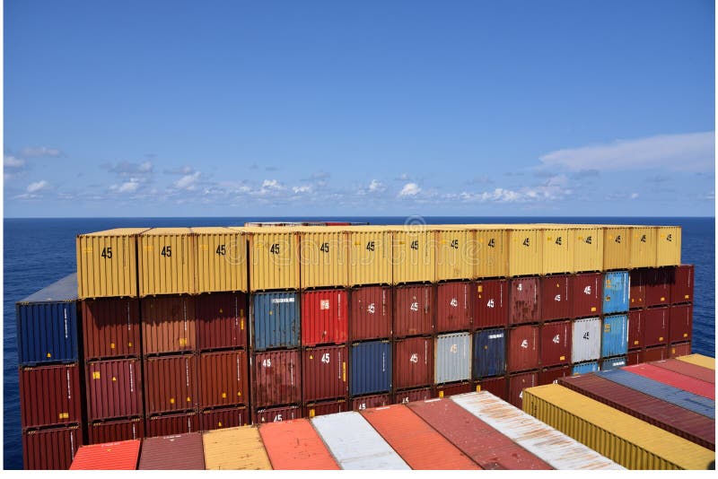 Large Cargo Container Ship during Her Voyage through the Ocean. Stock ...