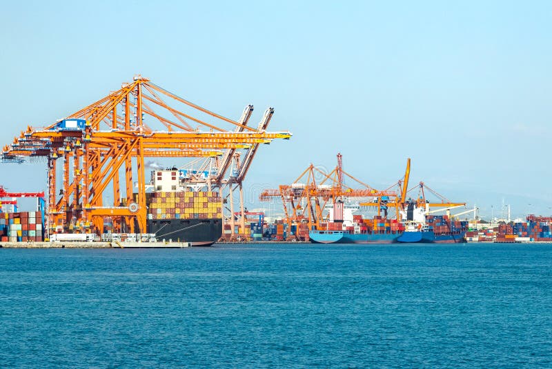 Large Cargo Container Ship Loaded with Containers in the Seaport Stock ...