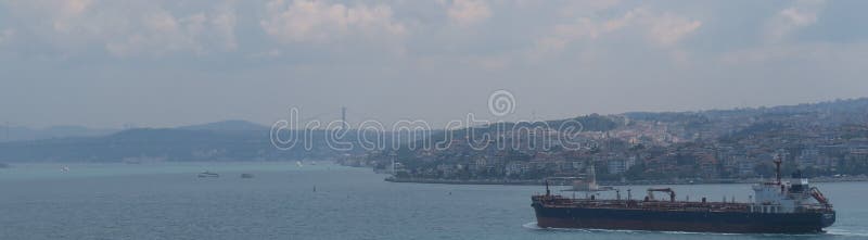Large Cargo Container Ship Passing through Bosphorus, in Istanbul ...