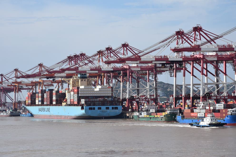Large Cargo Container Ship in the Port of Yangshan. Editorial ...